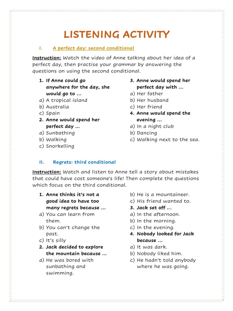 LISTENING ACTIVITY Conditionals | PDF | Young Adult