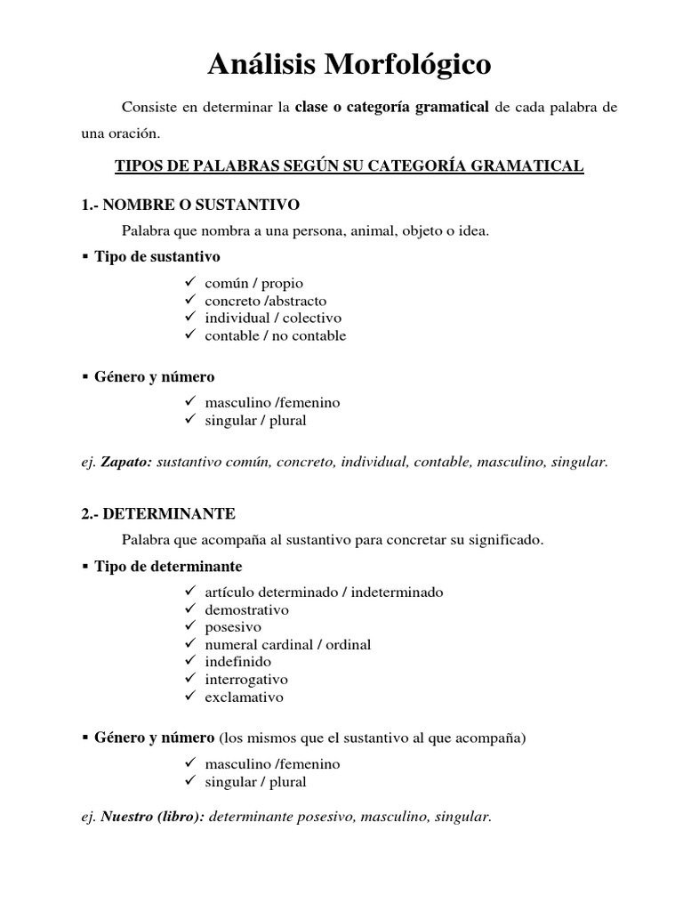 ANALISIS MORFOLOGICO - Resumen PDF | PDF | Sustantivo | Género gramatical