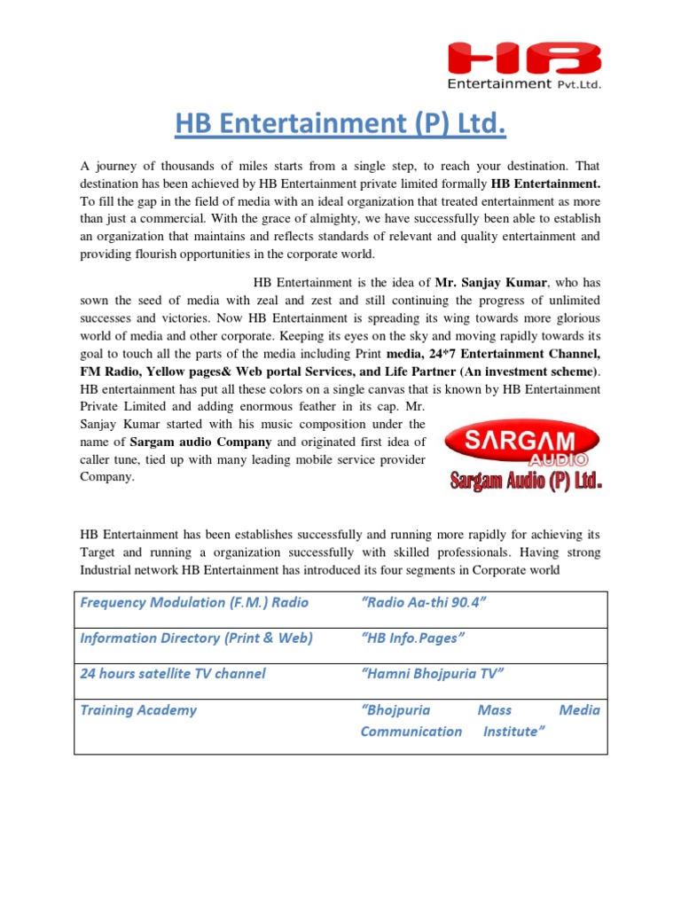 HB Entertainment Job Opportunities & Overview | PDF | Performance ...