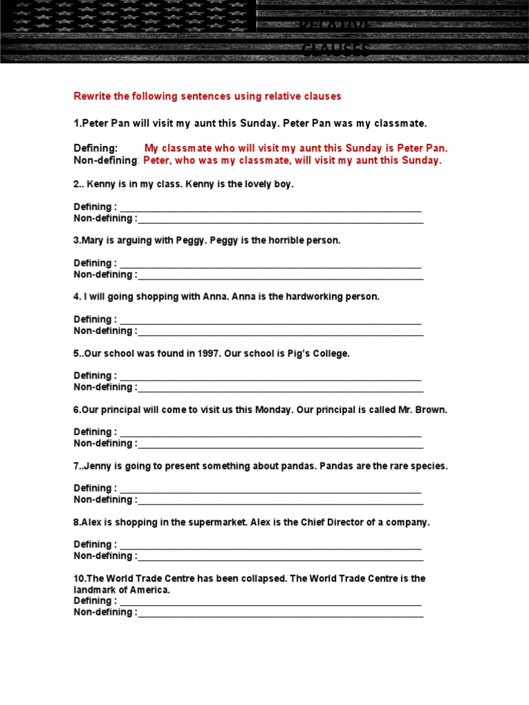 Rewrite The Following Sentences Using Relative Clauses | PDF | Language ...