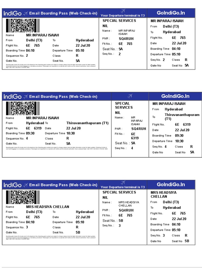 IndiGo Boarding Pass Details | PDF | Telecommunications | Transport ...