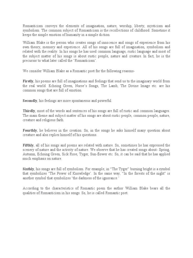 Blake As A Romantic Poet | PDF
