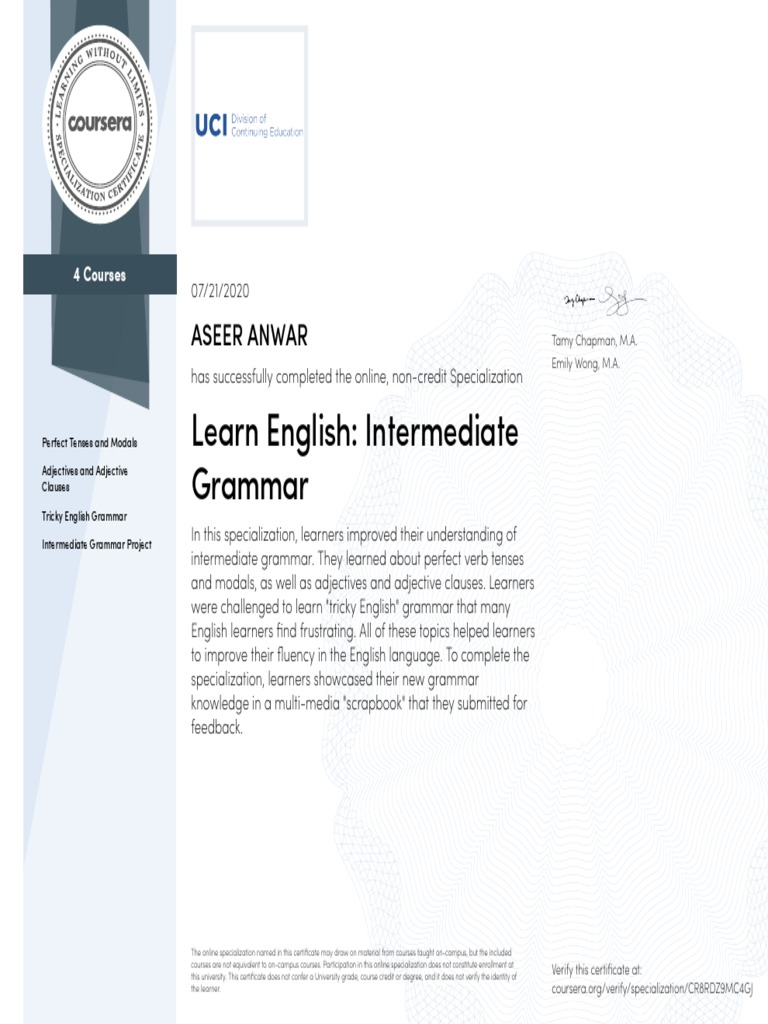 Learn English Intermediate Grammar Specialization | PDF