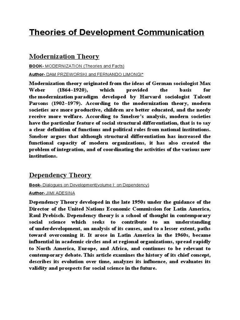 Modernization Dependency Diffusion Theories of Development Communication | PDF | Modernization ...