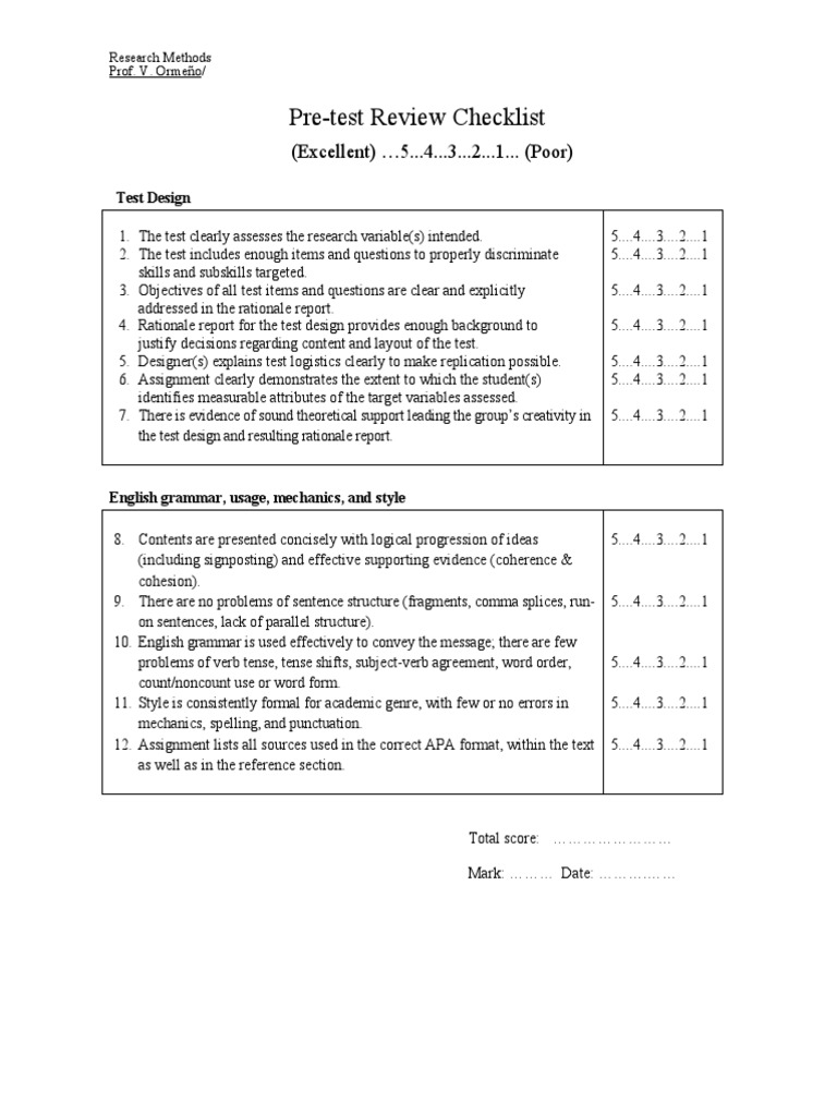 Pretest Checklist | PDF