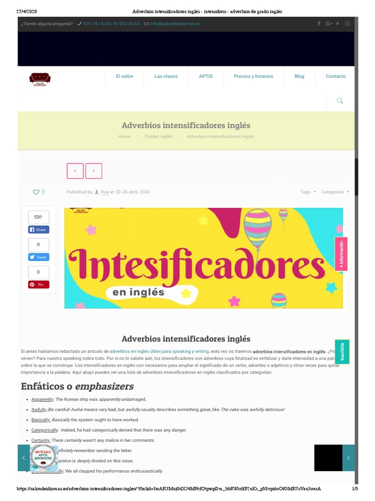 Adverbios Intensificadores Inglés - Intensifiers - Adverbios de Grado Inglés | PDF