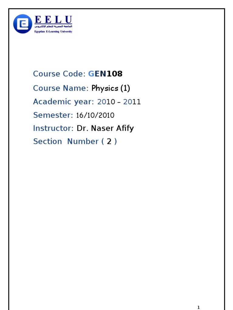 Course Code: Course Name: Academic Year: Semester: Instructor: Section ...