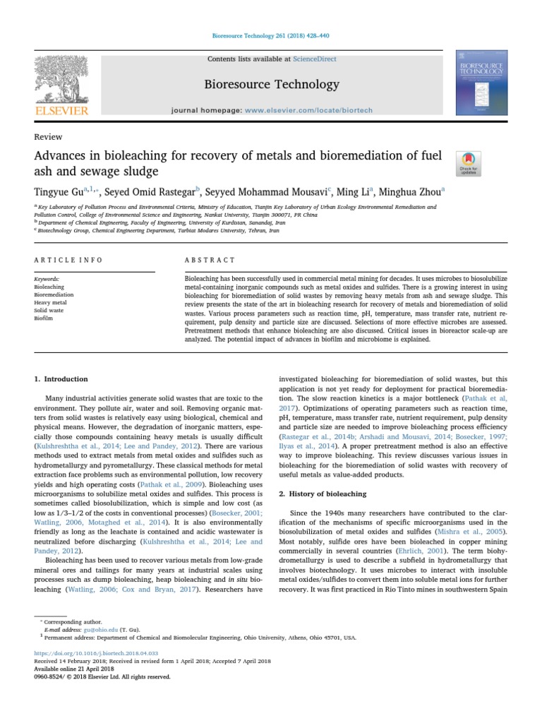 Bioresource Technology: Tingyue Gu, Seyed Omid Rastegar, Seyyed ...