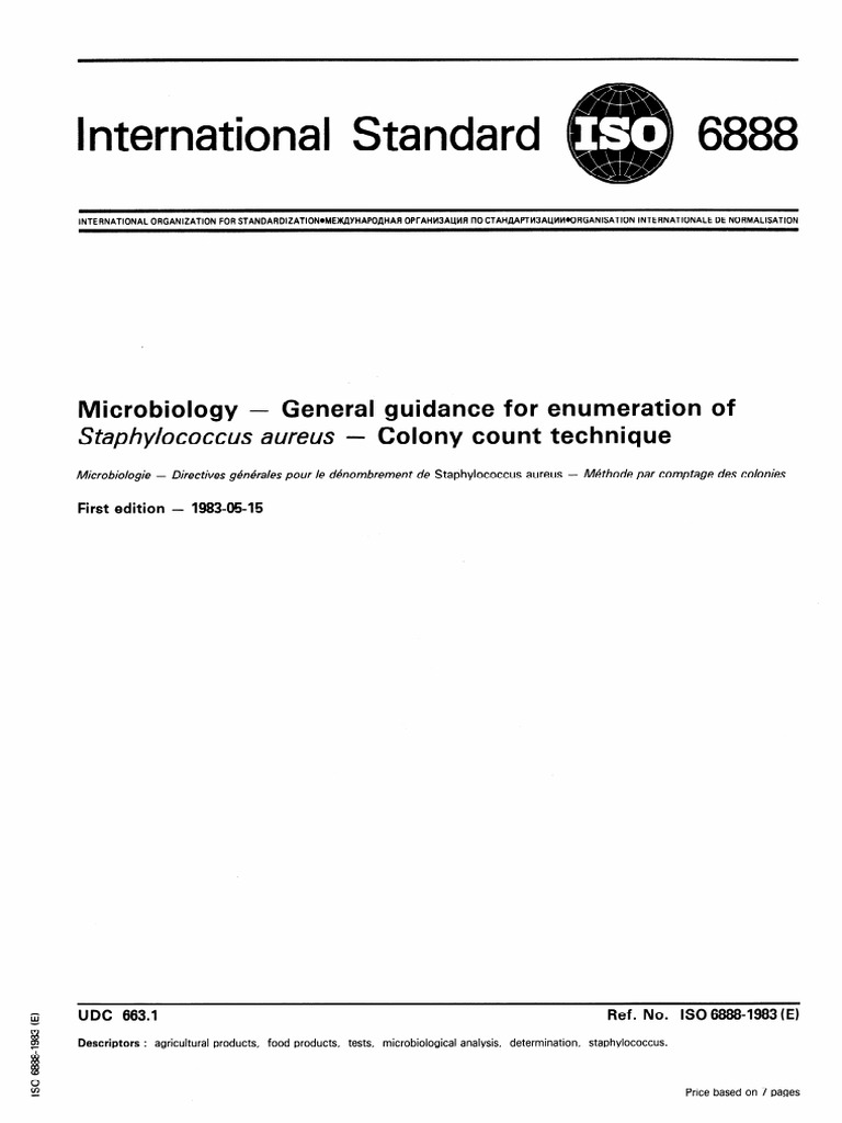 Iso 6888 1983 Staphylococcus Aureus PDF | PDF | Staphylococcus | International Organization For ...