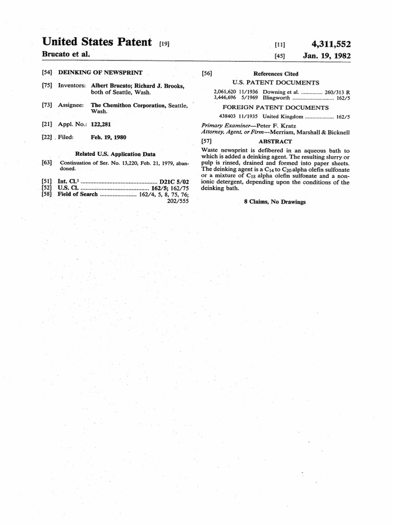 United States Patent (19) (11 4,311,552: (73) Assignee: The Chemithon ...