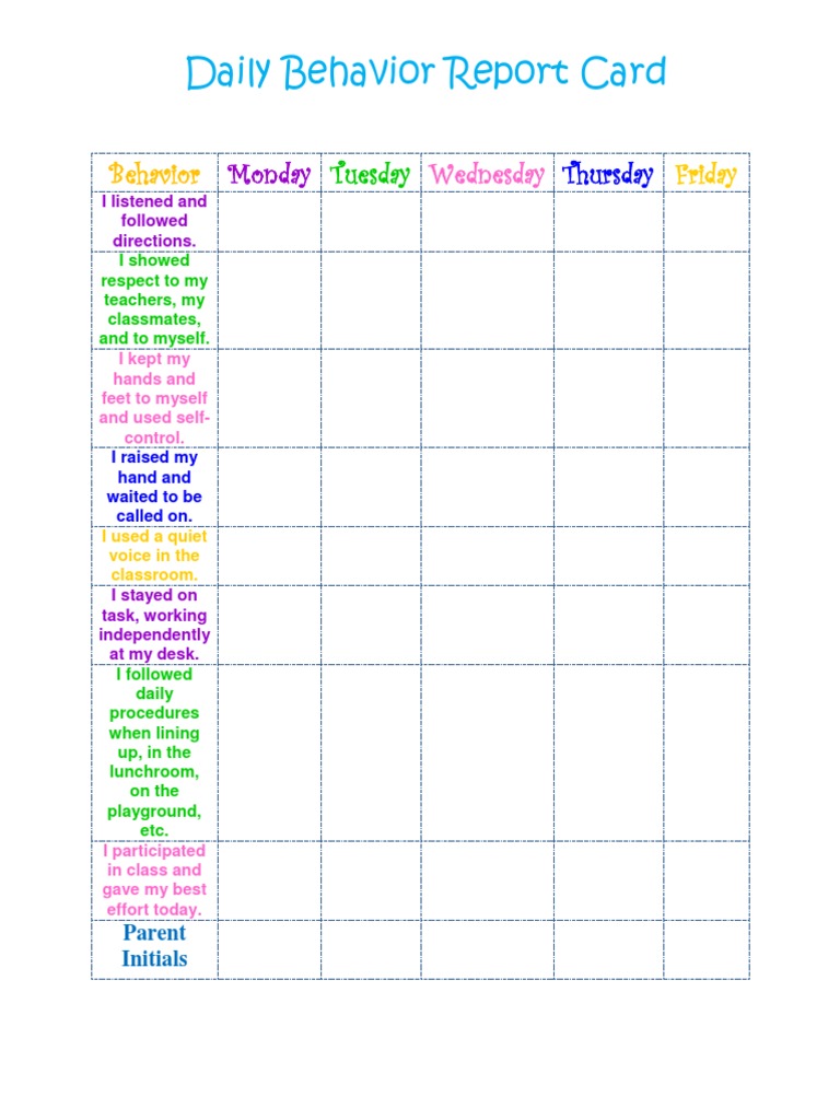Weekly Student Behavior Report | PDF