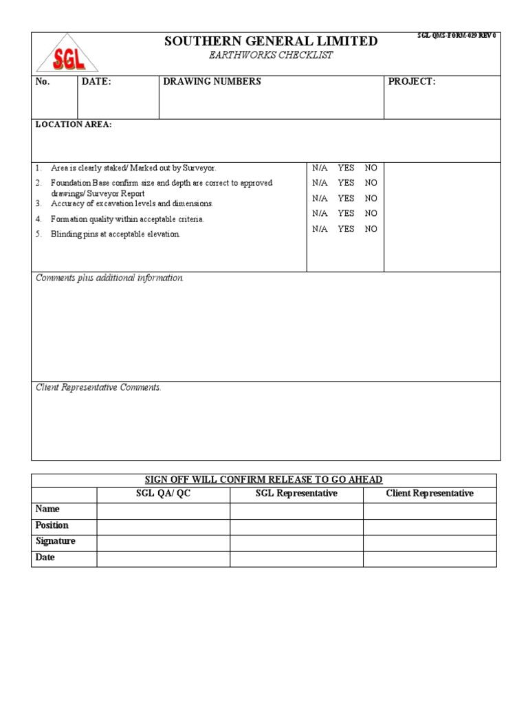 Earthworks Checklist Form | PDF