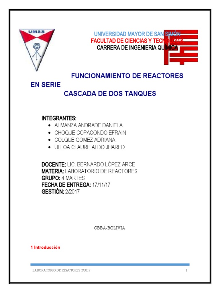Practica#8 Funcionamiento de Reactores en Serie | PDF | Reactor Quimico | Química