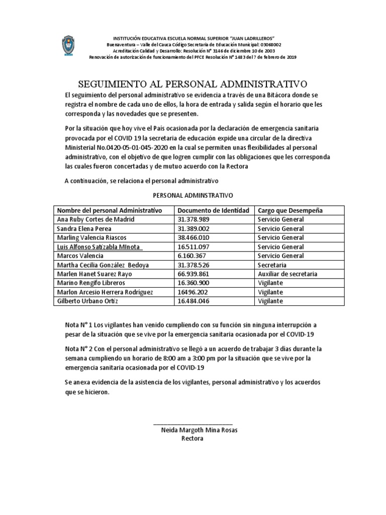 Seguimiento del Personal Administrativo | PDF