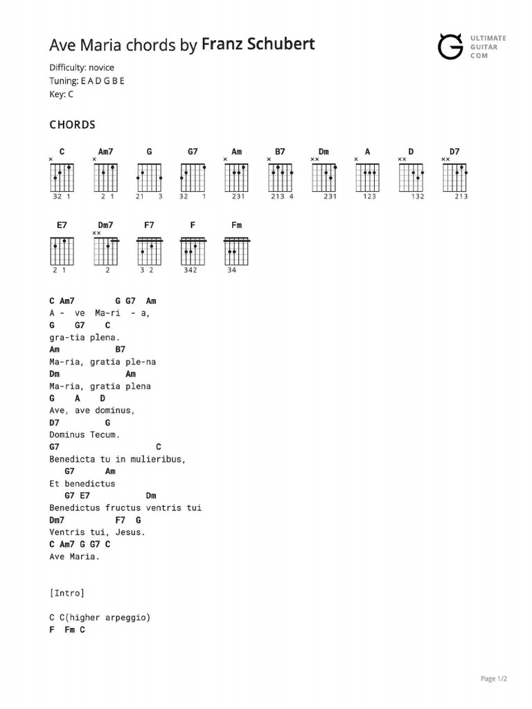 Ave Maria Chords Guitar