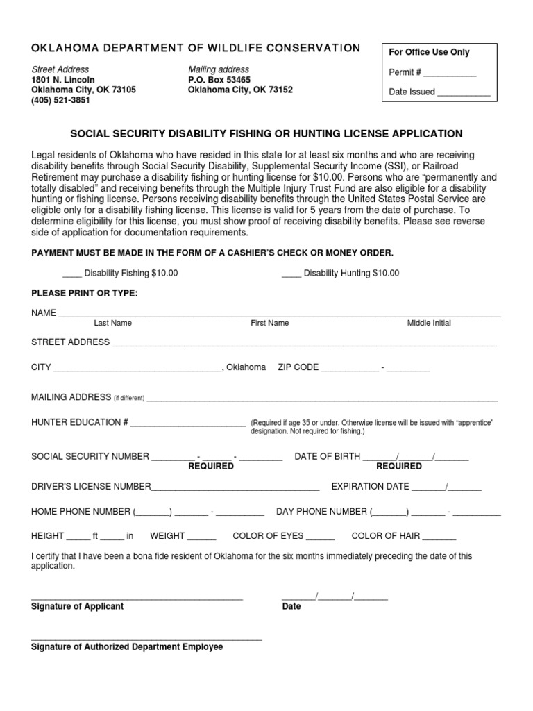 Oklahoma Disability Hunting and Fishing License | PDF | Social Security ...