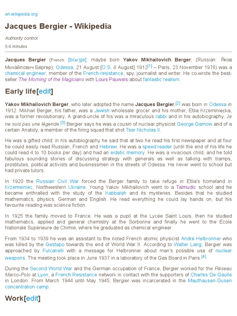 Jacques Bergier - Wikipedia: Early Life | PDF