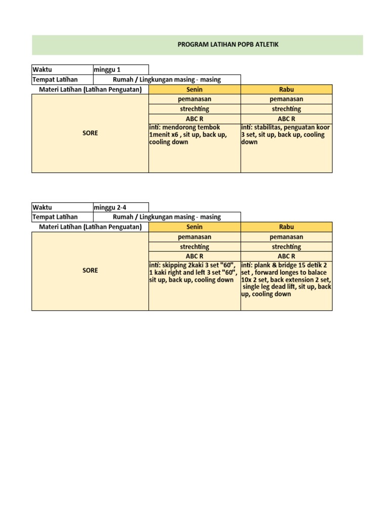 Program Latihan Bulanan Di Rumah | PDF