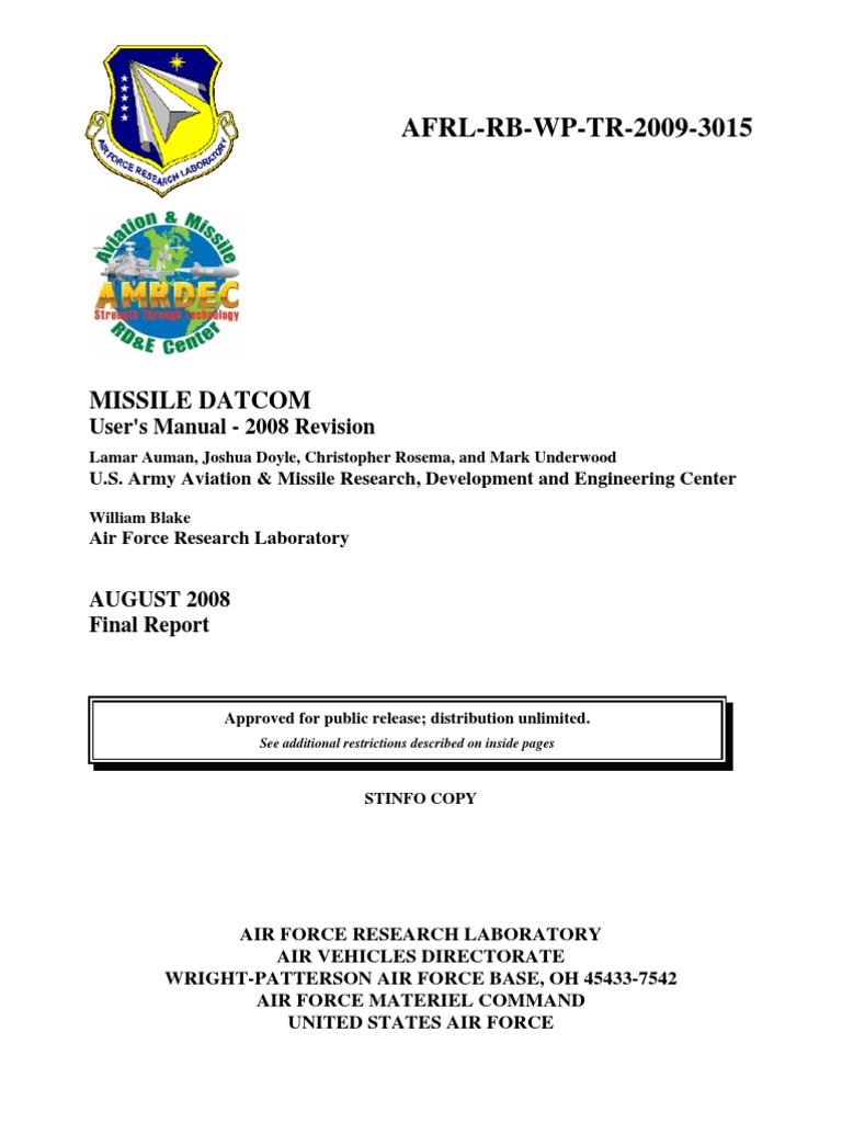 MissileDATCOM Rel 08 | PDF | Flight Dynamics (Fixed Wing Aircraft ...