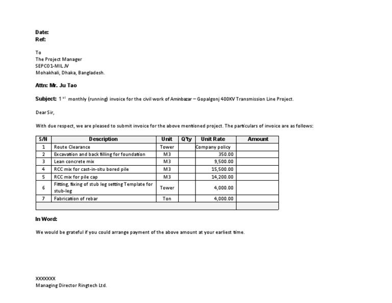 Invoice Forwarding Letter Format | PDF