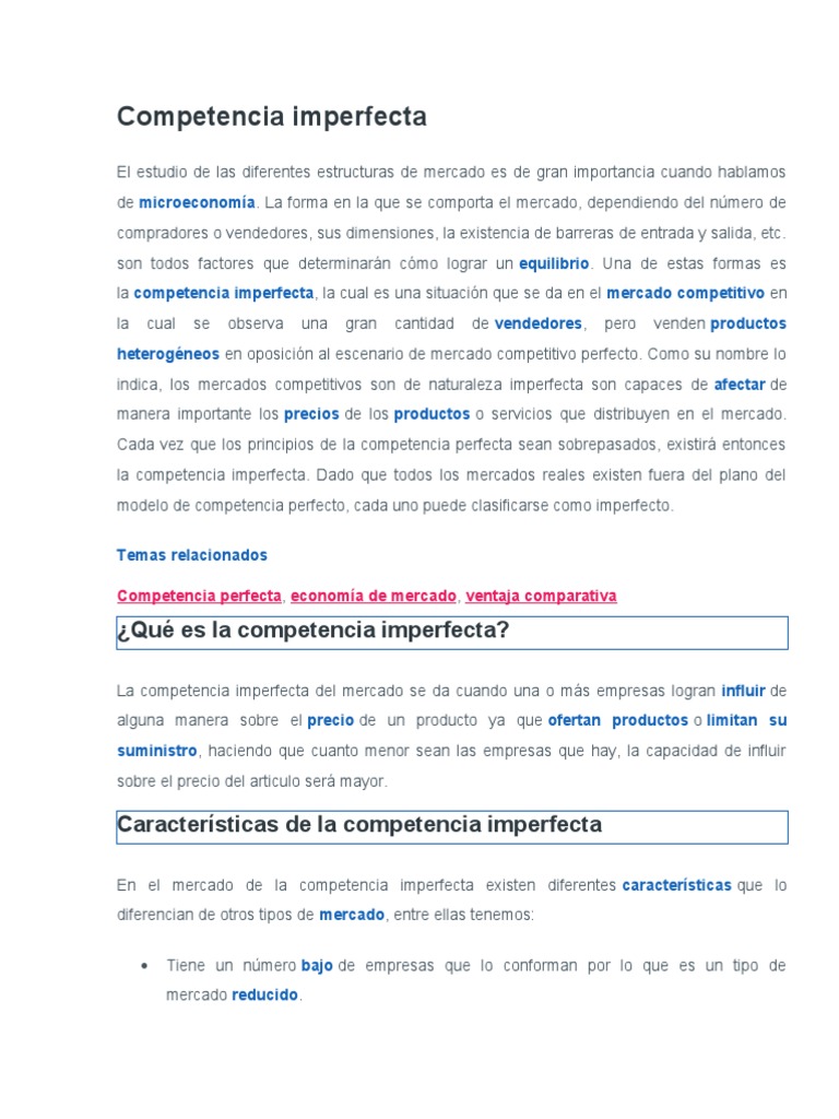 Competencia Imperfecta | PDF | Competencia perfecta | Mercado (economía)