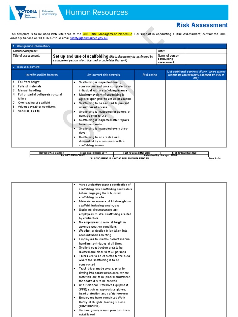 Risk Assessment for Scaffolding Set-Up and Use | PDF | Occupational ...