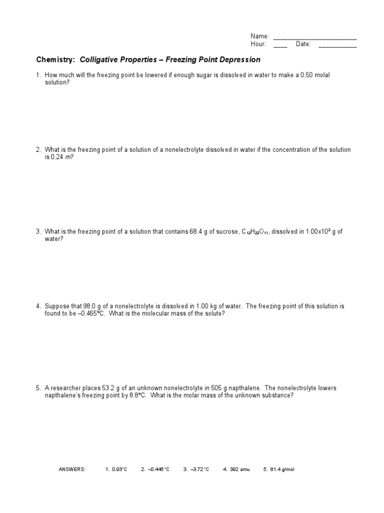 Chemistry: Colligative Properties - Freezing Point Depression | PDF ...
