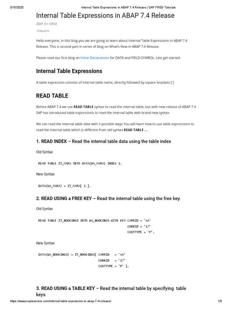 Internal Table Expressions in ABAP 7.4 Release - SAP FREE Tutorials PDF | PDF | Software ...