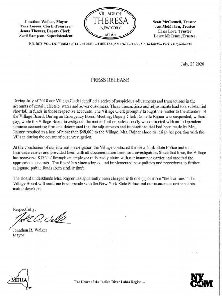 Press Release Embezzlement Arrest | PDF