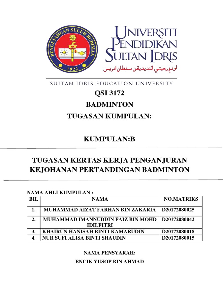 Tugasan 4 Berkumpulan Kertas Kerja Kejohanan Badminton | PDF