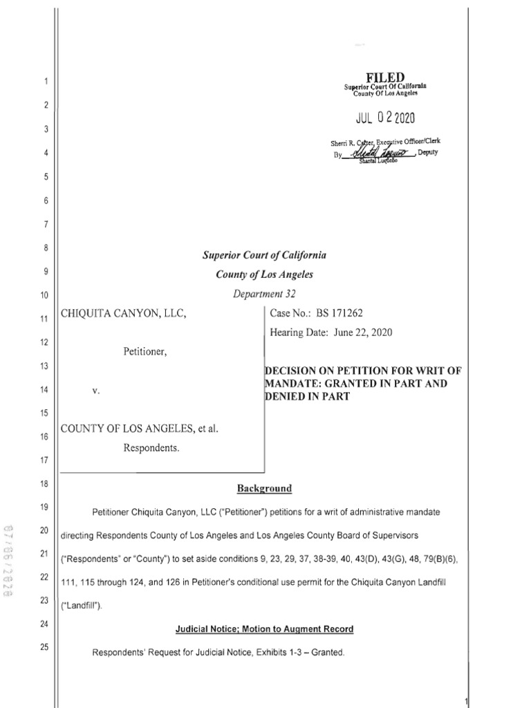 2020-07-02 Chiquita Decision On Petition For Writ of Mandate PDF | Download Free PDF | Mandamus ...