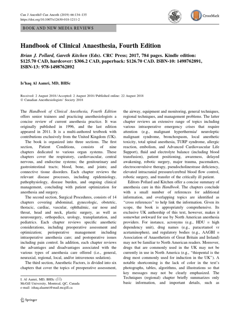 Handbook of Clinical Anaesthesia, Fourth Edition | PDF | Anesthesia ...