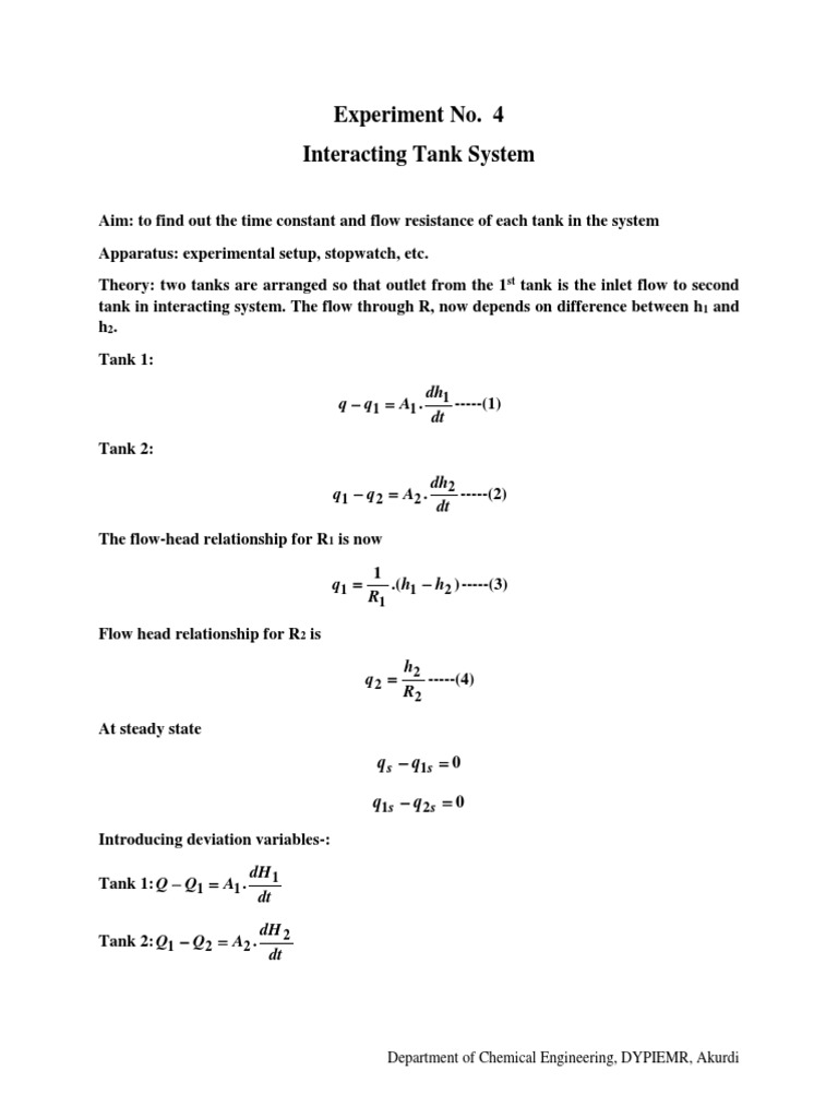 Interacting Tank System Experiment | PDF | Mechanical Engineering | Nature