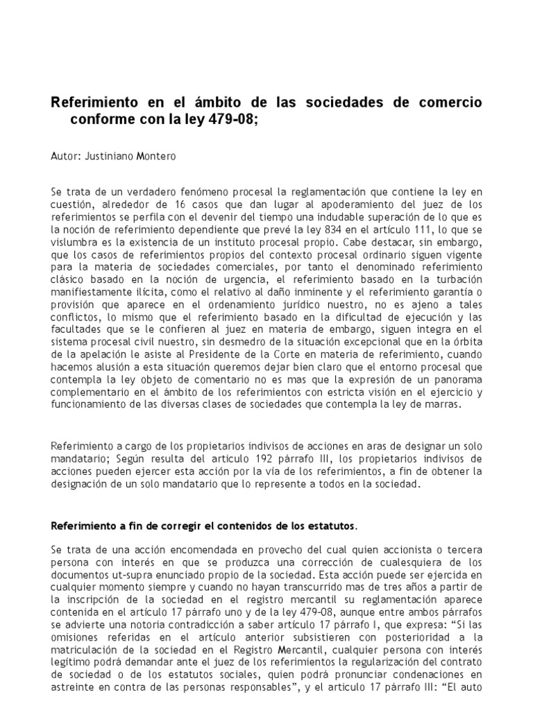 Ley 479-08: Referimiento en Sociedades | PDF | Ley procesal | Sociedad ...