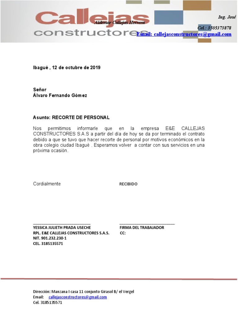Carta de Terminacion de Contrato.... | PDF | Business