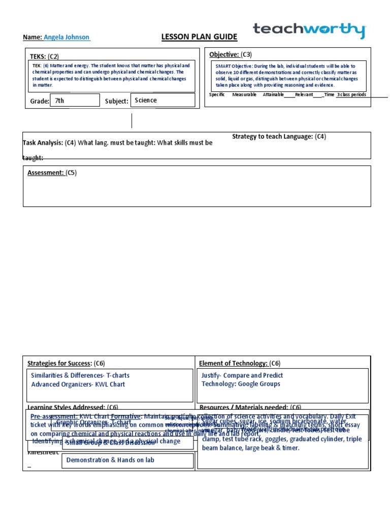Lesson Plan 7th Grade Science | PDF | Laboratories | Chemical Substances