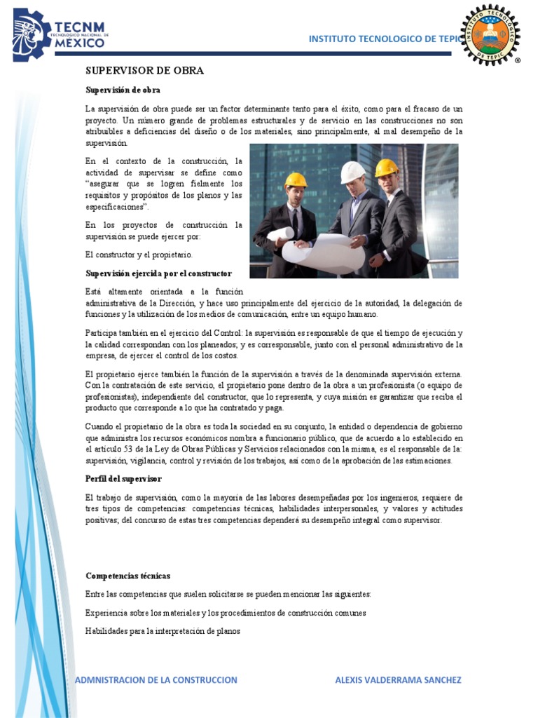 SUPERVISOR y RESIDENTE DE OBRA | PDF | Contratista general | Ingeniero ...