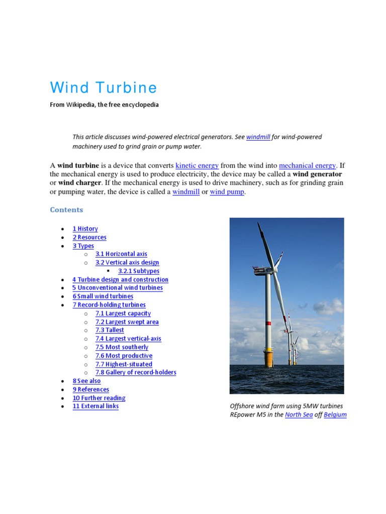 Wind Turbine From Wikipedia (A Better Copy) | PDF | Wind Turbine | Wind ...