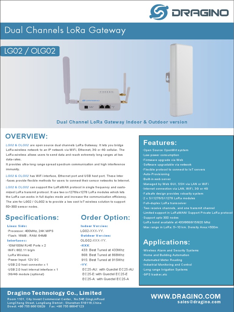 Dragino Lora Iot LG0218624 | PDF | Wi Fi | Usb