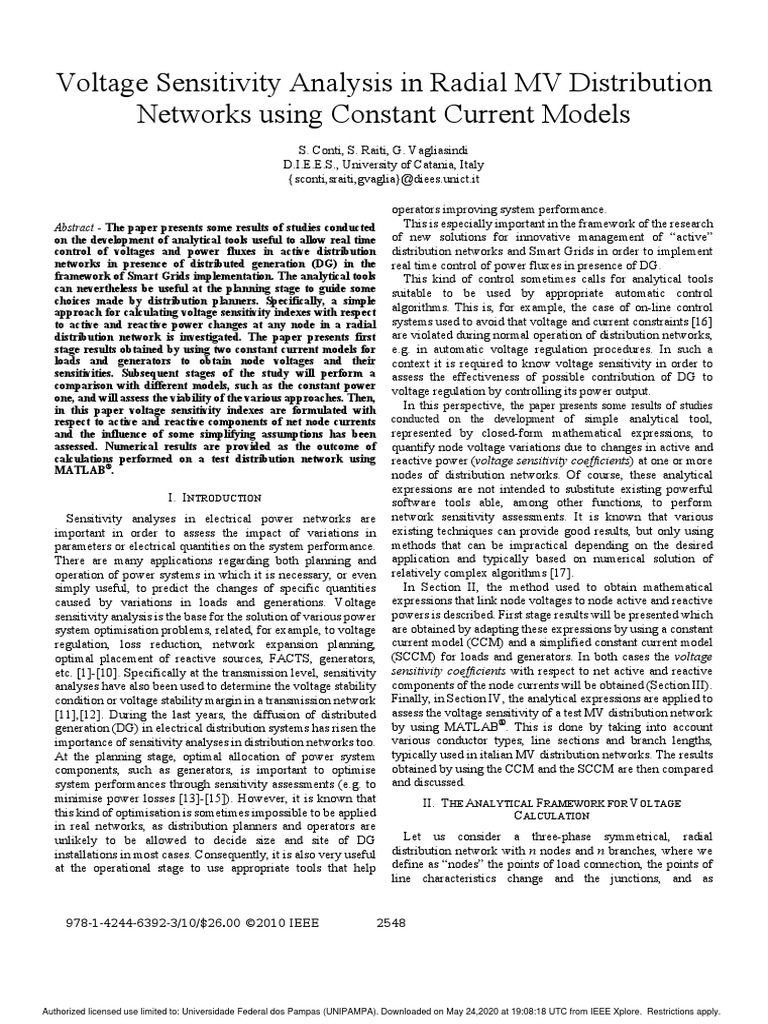 ARTIGO - Conti - Voltage Sensitivity Analysis in Radial MV Distribution Network Using Constant ...