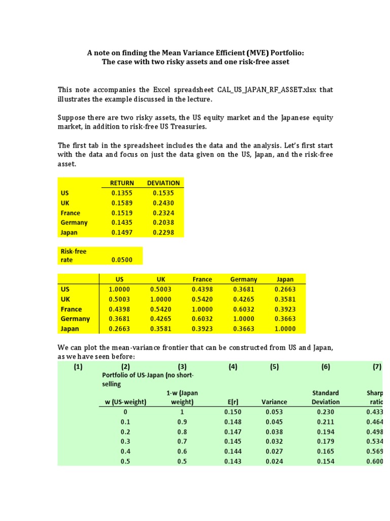 A Note On Finding The Mean Variance Efficient (MVE) Portfolio: The Case ...