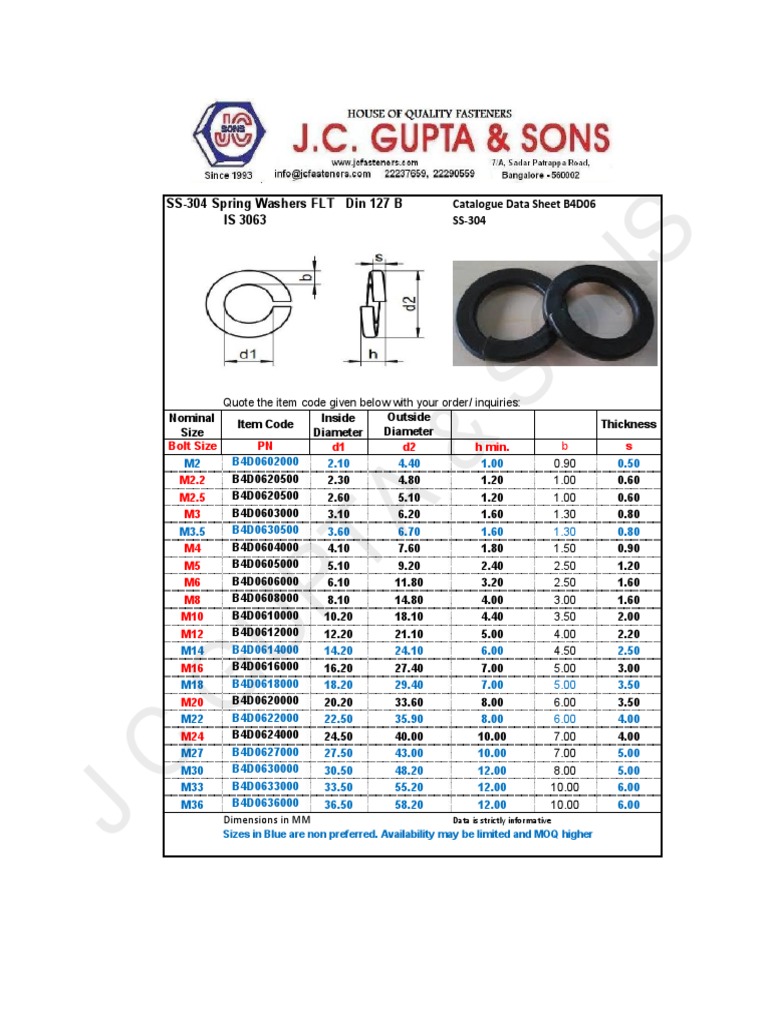 Spring Washers Type B Flat PDF | PDF