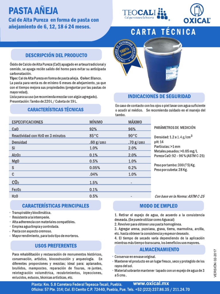 FICHA TÉCNICA PASTA TeoCALi OXICAL v02-2017 | PDF