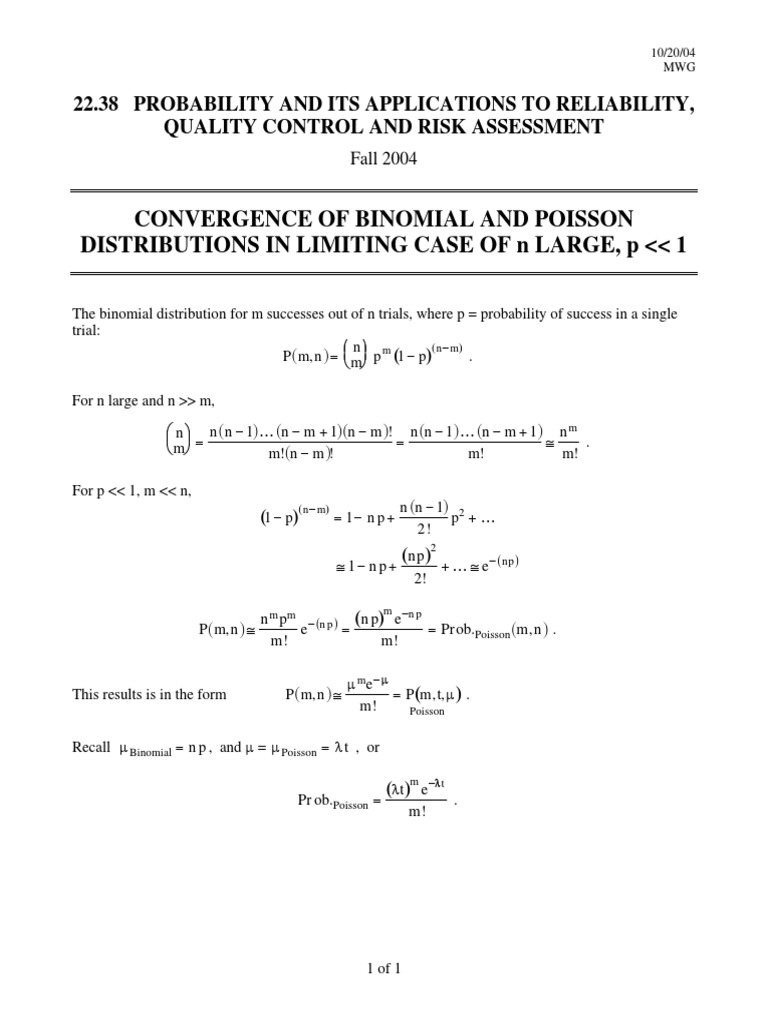 Convergence of Binomial and Poisson Distributions in Limiting Case of N ...