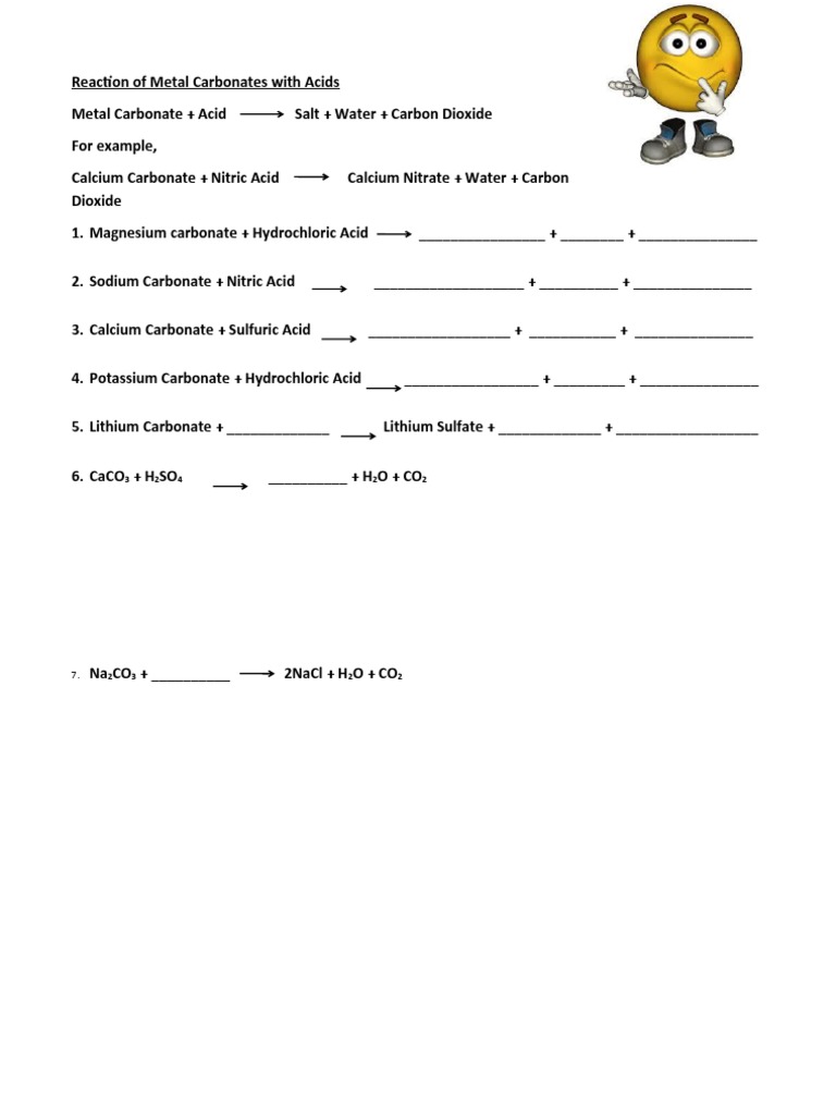 Reaction of Metal Carbonates With Acid Worksheet | PDF
