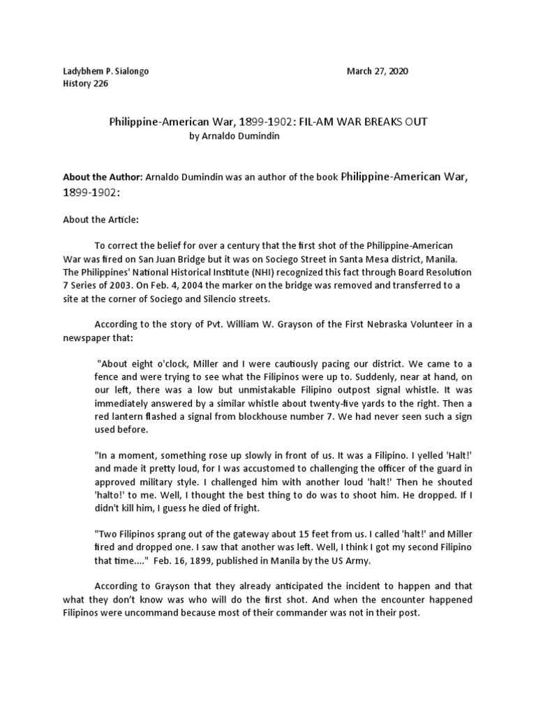 Philippine-American War, 1899-1902: FIL-AM WAR BREAKS OUT: About The ...
