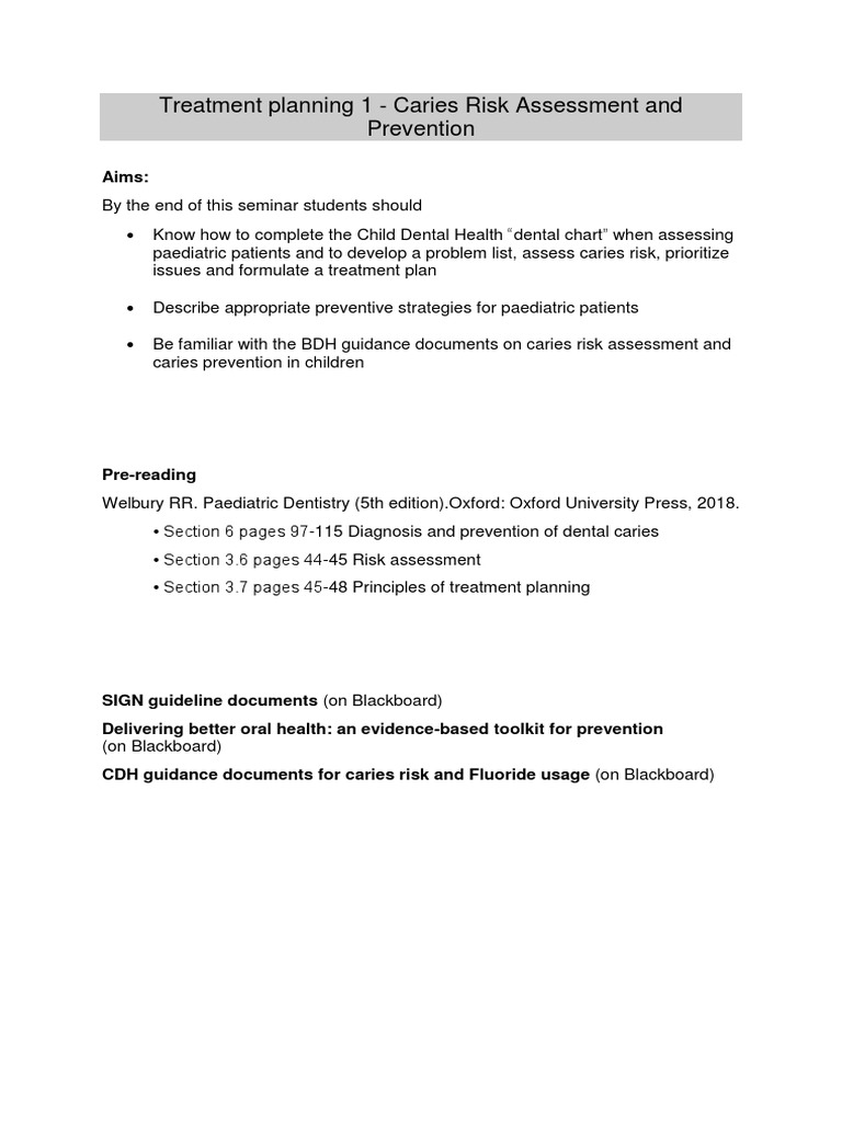 Treatment Planning 1 - Caries Risk Assessment and Prevention PDF | PDF ...