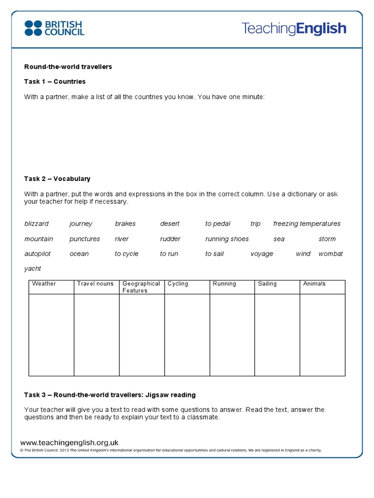 Round-The-World Travellers Student Worksheet PDF | PDF