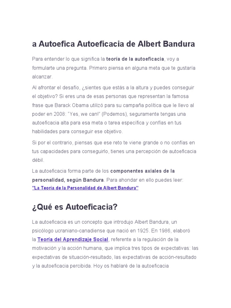 A Autoefica Autoeficacia de Albert Bandura | PDF | Autoeficacia ...