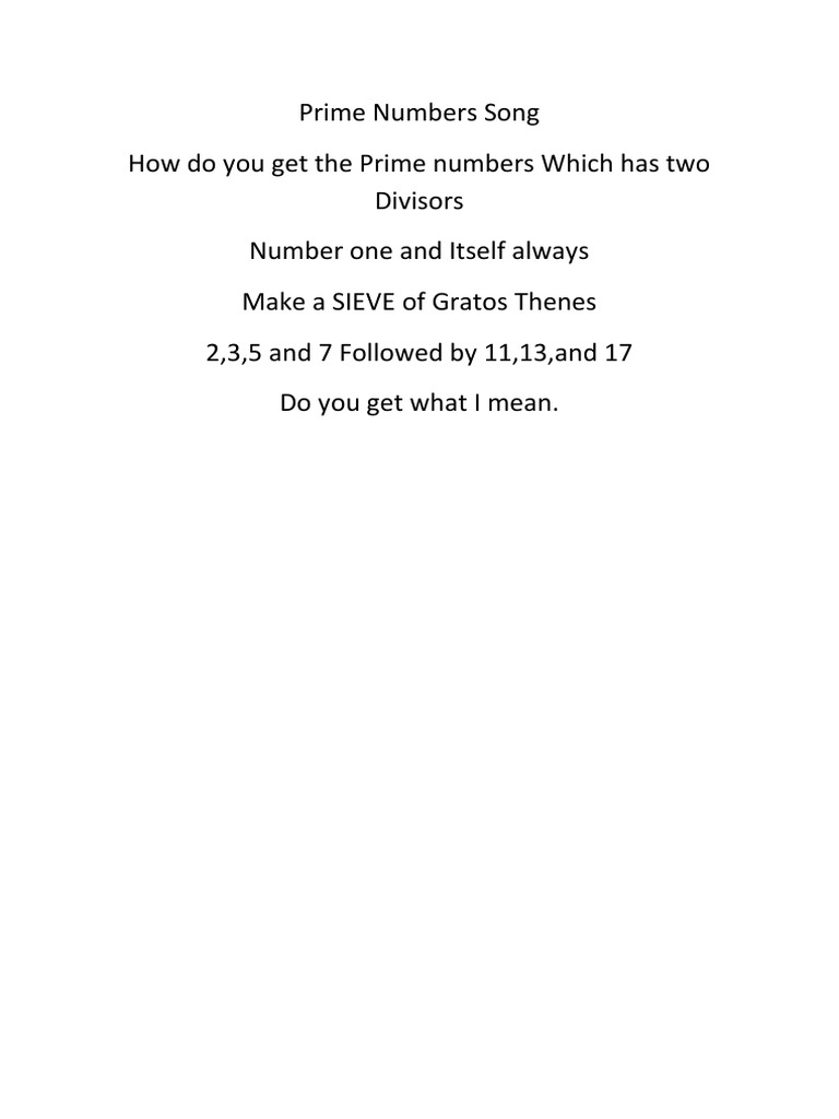 Prime Numbers Song | PDF
